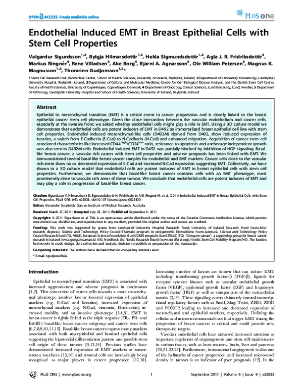 (PDF) Endothelial induced EMT in breast epithelial cells with stem cell ...