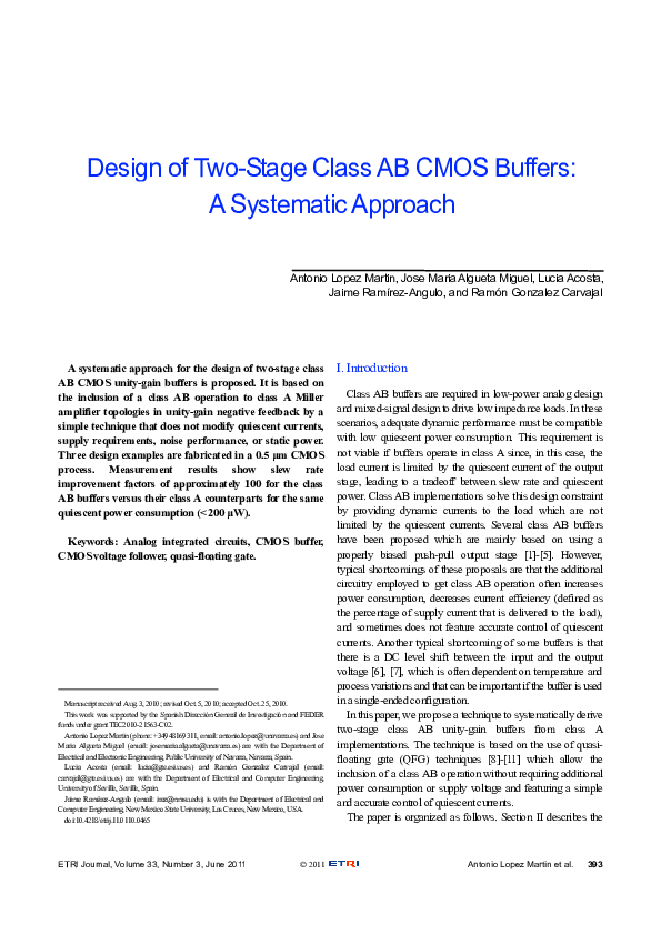 (PDF) Design of Two-Stage Class AB CMOS Buffers: A Systematic Approach