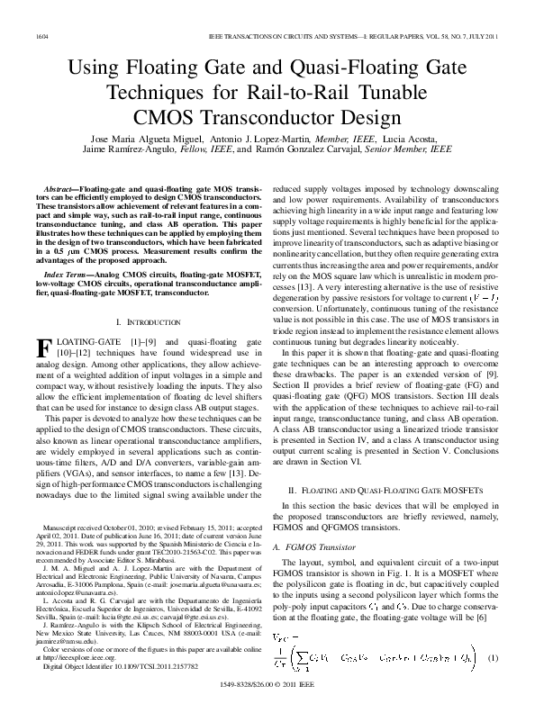 Pdf Using Floating Gate And Quasi Floating Gate Techniques For Rail