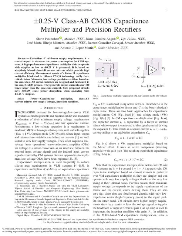 (PDF) ±0.25-V Class-AB CMOS Capacitance Multiplier and Precision Rectifiers