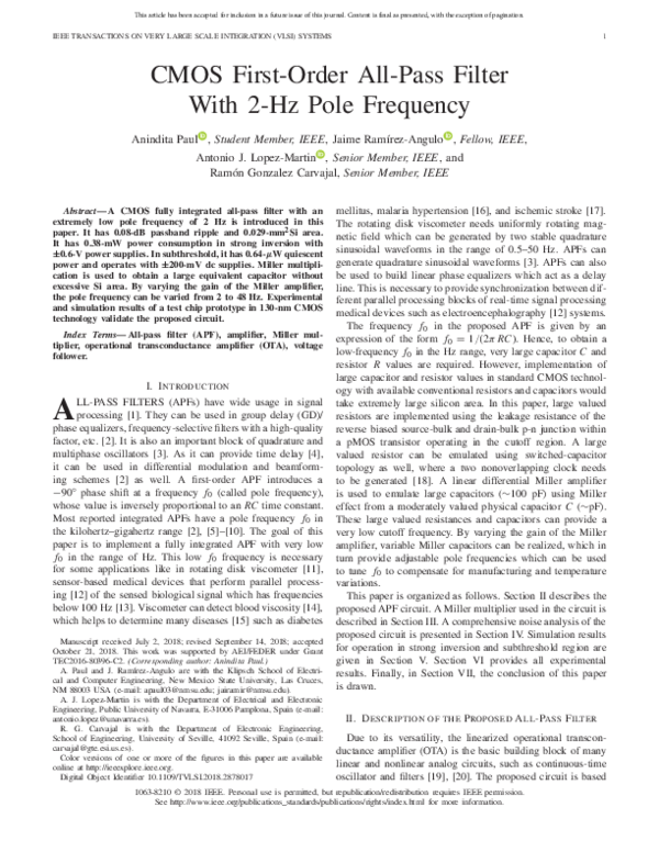 (PDF) CMOS First-Order All-Pass Filter With 2-Hz Pole Frequency
