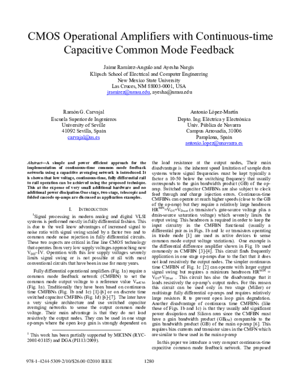 (PDF) CMOS operational amplifiers with continuous-time capacitive common mode feedback | Ramon ...