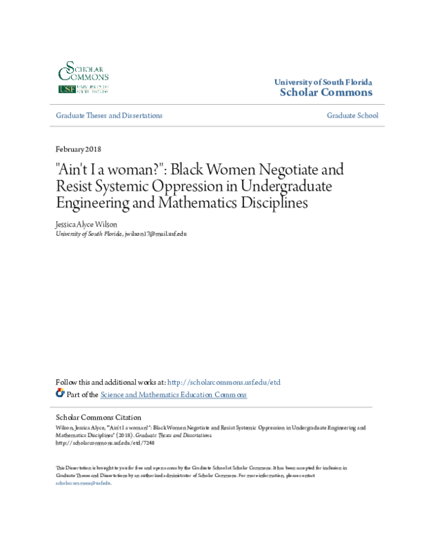 (PDF) Ain't I a woman?": Black Women Negotiate and Resist Systemic ...