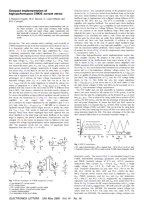(PDF) Compact implementation of high-performance CMOS current mirror