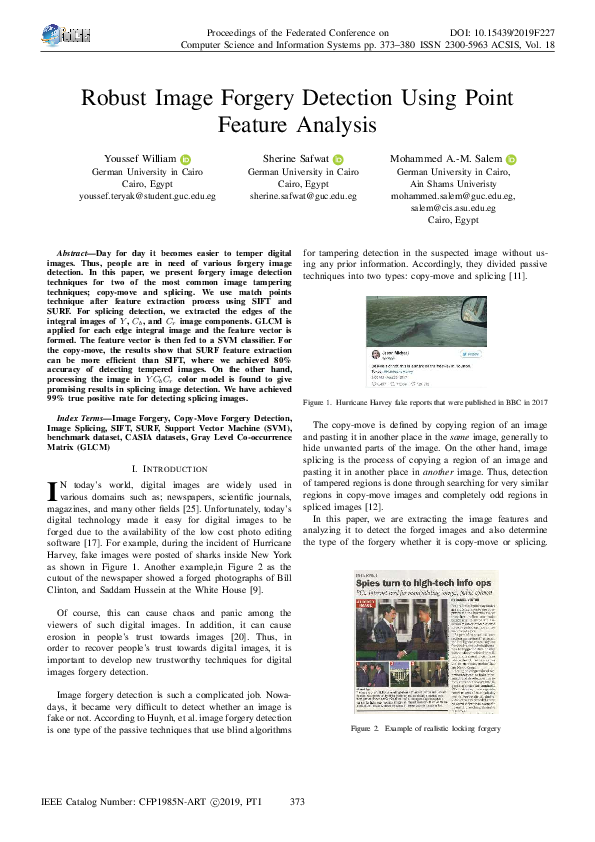 (PDF) Robust Image Forgery Detection Using Point Feature Analysis