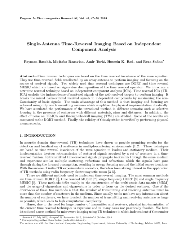 (PDF) Single-Antenna Time-Reversal Imaging Based on Independent Component Analysis