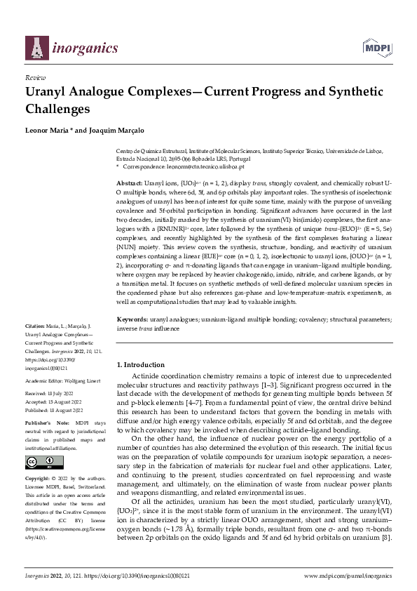 (PDF) Uranyl Analogue Complexes—Current Progress and Synthetic Challenges