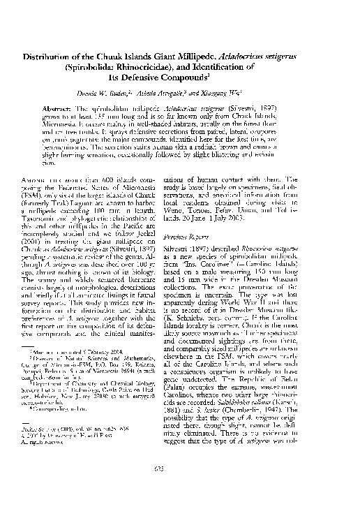 (PDF) Distribution of the Chuuk Islands Giant Millipede, Acladocricus ...