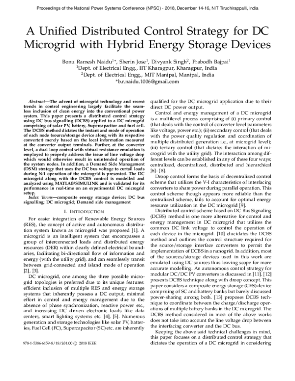 (PDF) A Unified Distributed Control Strategy for DC Microgrid with Hybrid Energy Storage Devices