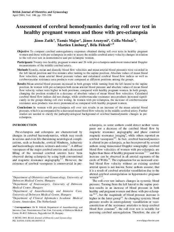 (PDF) Assessment of cerebral hemodynamics during roll over test in ...
