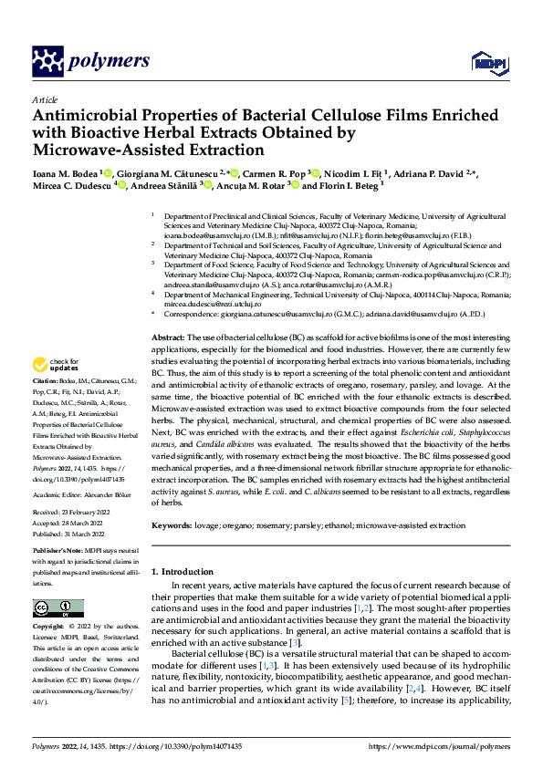 (PDF) Antimicrobial Properties of Bacterial Cellulose Films Enriched ...