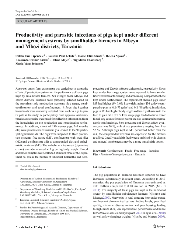 (PDF) Productivity and parasitic infections of pigs kept under ...
