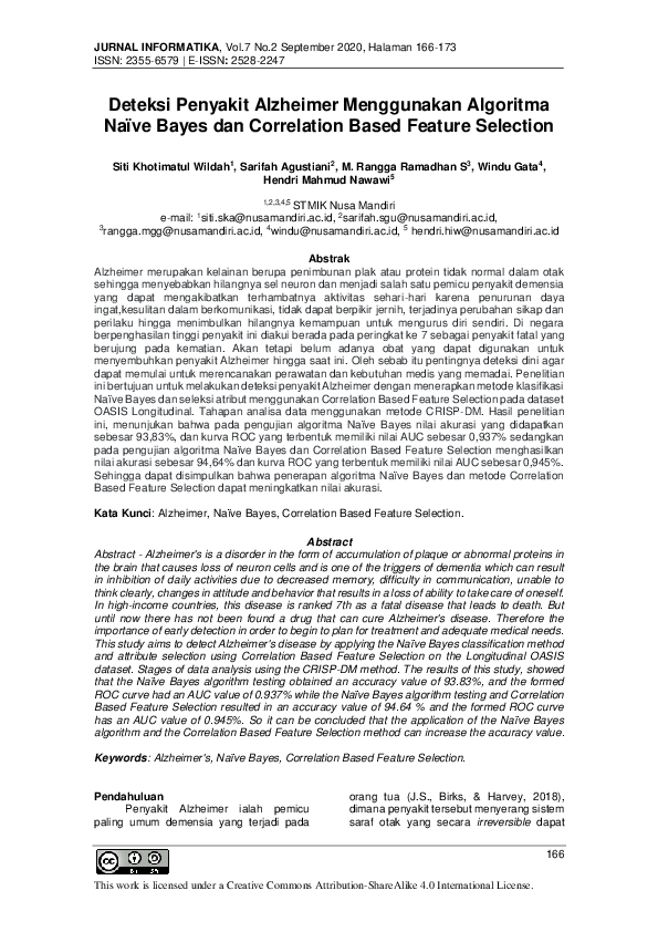 (PDF) Deteksi Penyakit Alzheimer Menggunakan Algoritma Naïve Bayes Dan Correlation Based Feature ...
