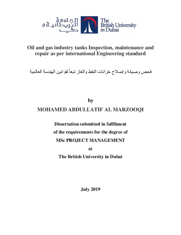 (PDF) Oil and gas industry tanks Inspection, maintenance and repair as ...