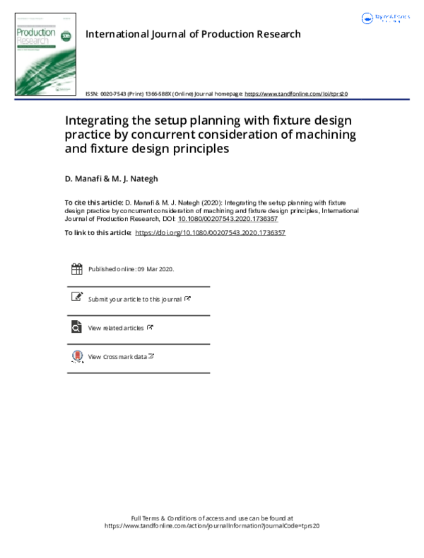 (PDF) Integrating the setup planning with fixture design practice by concurrent consideration of ...