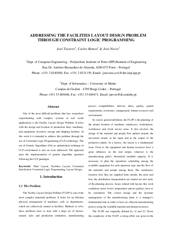 Pdf Addressing The Facilities Layout Design Problem Through Constraint Logic Programming