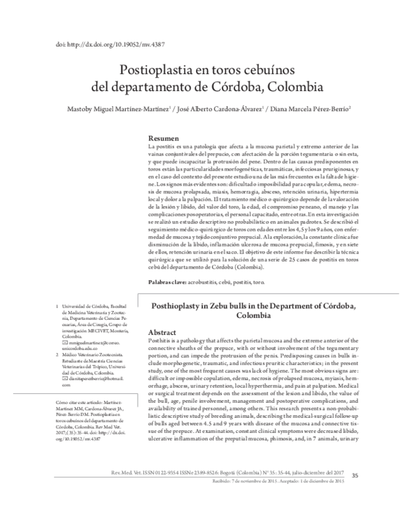 (PDF) Postioplastia en toros cebuínos del departamento de Córdoba, Colombia