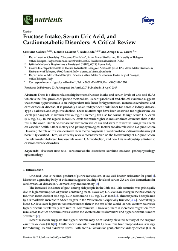 (PDF) Fructose Intake, Serum Uric Acid, and Cardiometabolic Disorders ...