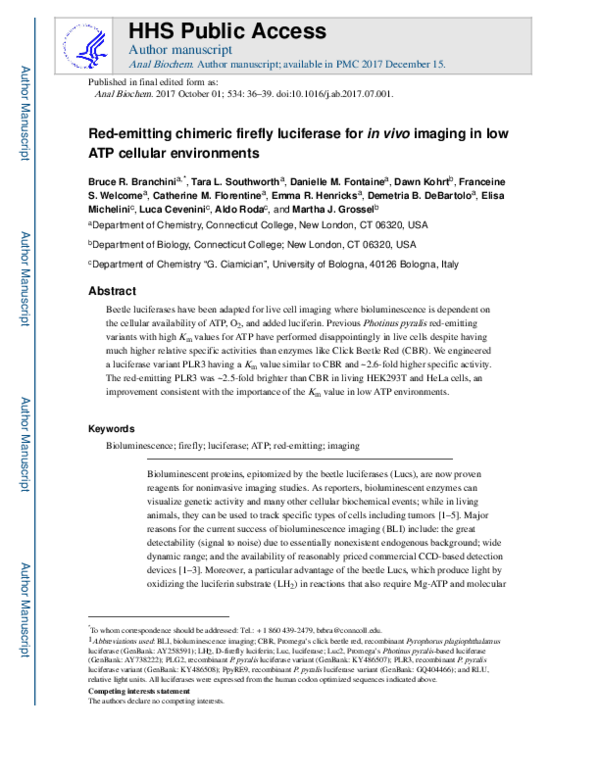 (PDF) Red-emitting chimeric firefly luciferase for in vivo imaging in ...