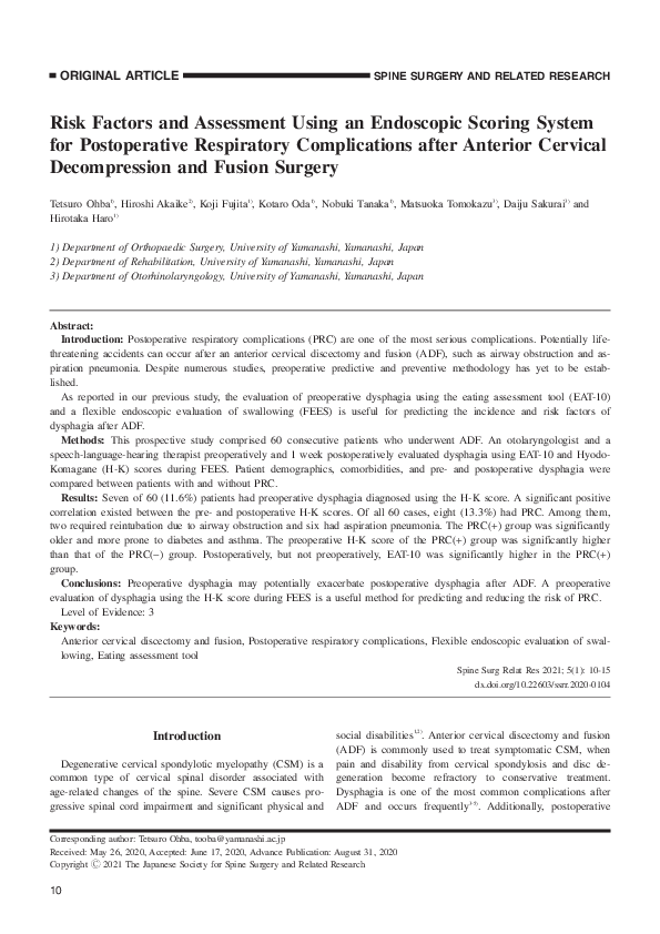 (PDF) Risk Factors and Assessment Using an Endoscopic Scoring System for Postoperative ...