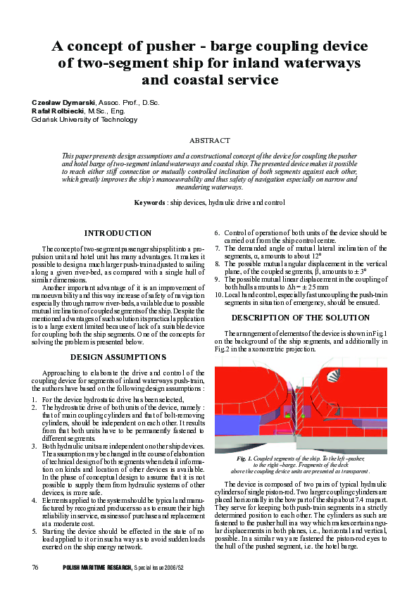 (PDF) A concept of pusher - barge coupling device of two-segment ship ...
