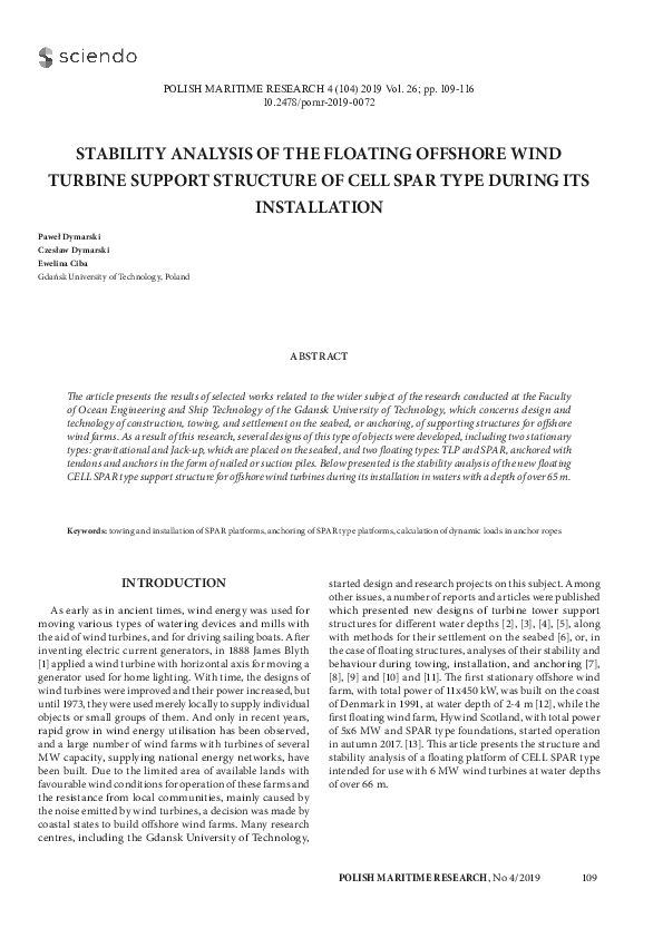 (PDF) Stability Analysis of the Floating Offshore Wind Turbine Support Structure of Cell Spar ...
