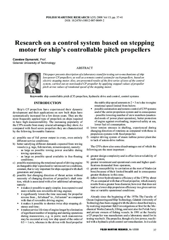 (PDF) Research on a control system based on stepping motor for ship's controllable pitch propellers