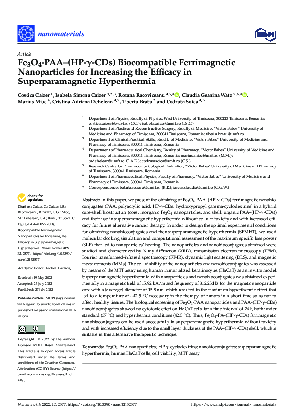 (PDF) Fe3O4-PAA–(HP-γ-CDs) Biocompatible Ferrimagnetic Nanoparticles for Increasing the Efficacy ...