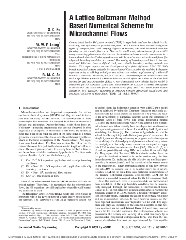 (PDF) A Lattice Boltzmann Method Based Numerical Scheme for Microchannel Flows