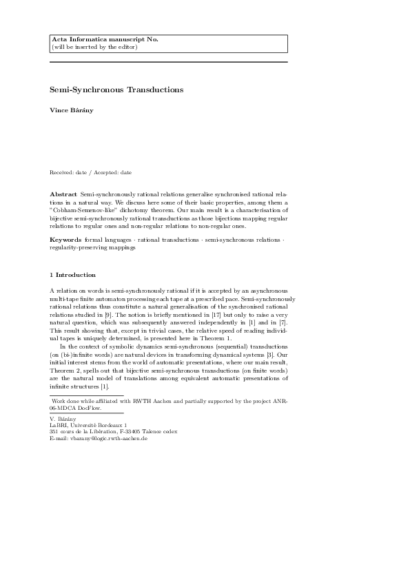 (PDF) Semi-synchronous transductions