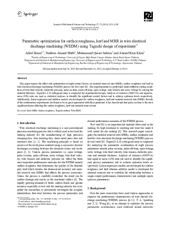 (PDF) Optimizing MRR and Surface Roughness in WEDM