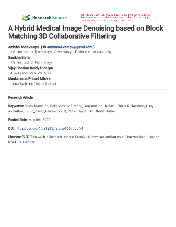 (PDF) A Hybrid Medical Image Denoising based on Block Matching 3D Collaborative Filtering