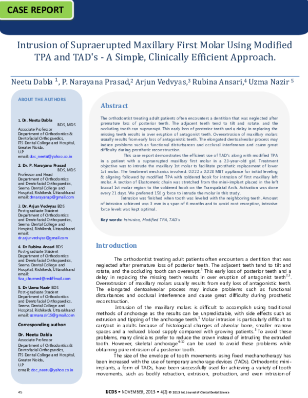 (PDF) Intrusion of Supraerupted Maxillary First Molar Using Modified ...