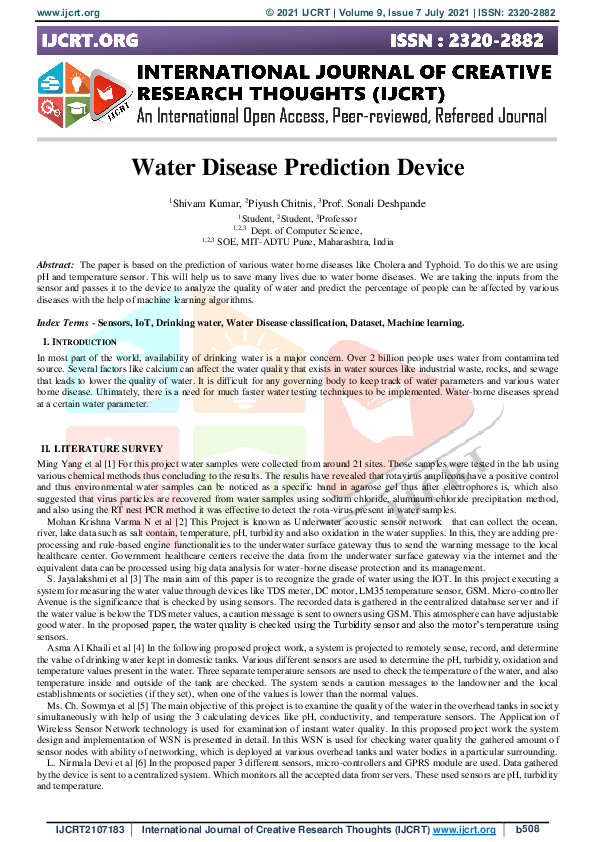 (PDF) Water Disease Prediction Device