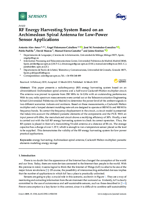 (PDF) RF Energy Harvesting System Based on an Archimedean Spiral ...