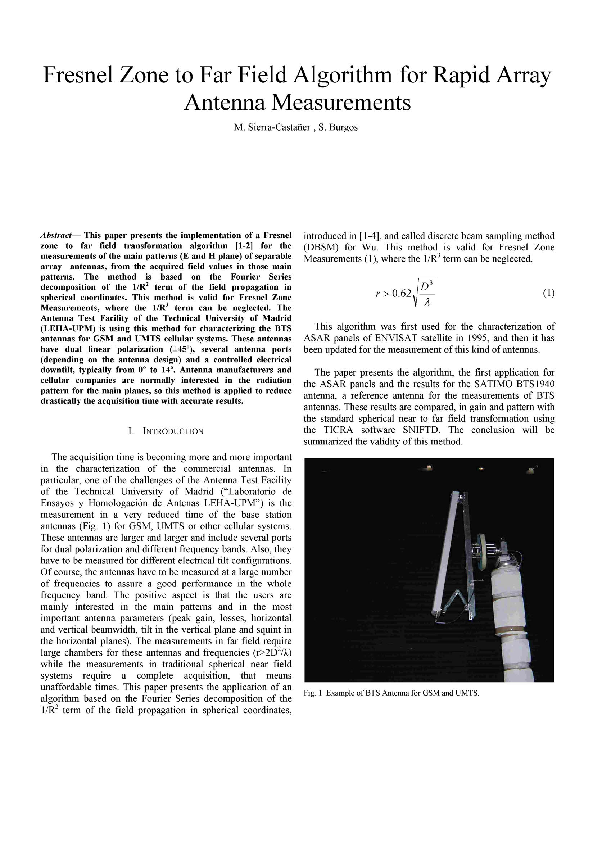 (PDF) Fresnel zone to far field algorithm for rapid array antenna measurements