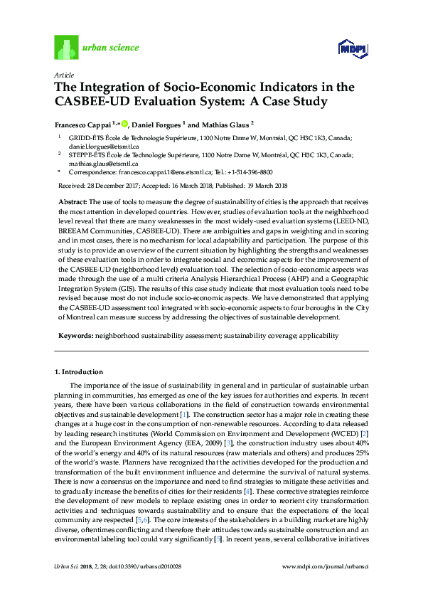 (PDF) The Integration of Socio-Economic Indicators in the CASBEE-UD ...