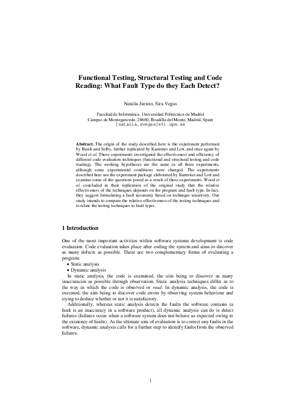 (PDF) Functional Testing, Structural Testing and Code Reading: What ...