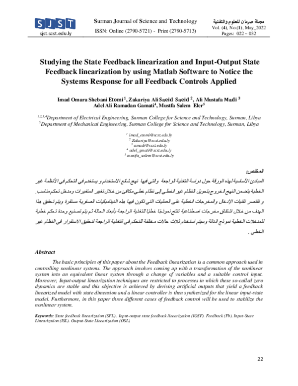 (PDF) Studying the State Feedback linearization and Input-Output State Feedback linearization by ...
