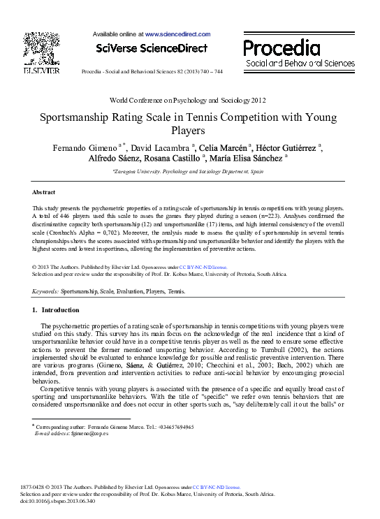 (PDF) Sportsmanship Rating Scale in Tennis Competition with Young Players