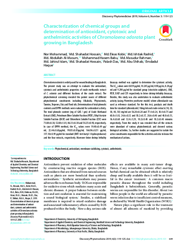 (PDF) Characterization of chemical groups and determination of antioxidant, cytotoxic and ...
