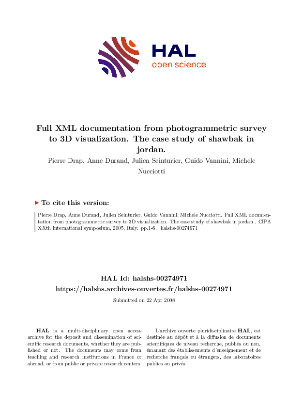 (PDF) Full XML documentation from Photogrammetric survey to 3D visualization. The case study of ...