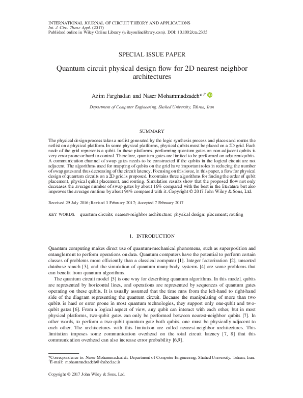 (PDF) Quantum circuit physical design flow for 2D nearest-neighbor ...