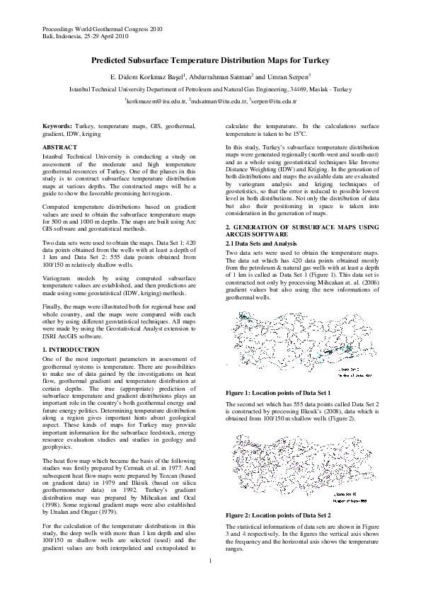 Pdf Predicted Subsurface Temperature Distribution Maps For Turkey