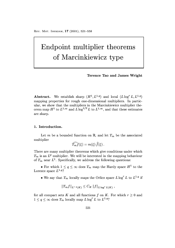 (PDF) Endpoint multiplier theorems of Marcinkiewicz type