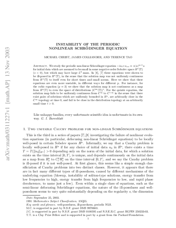 (PDF) Instability of the periodic nonlinear Schrodinger equation