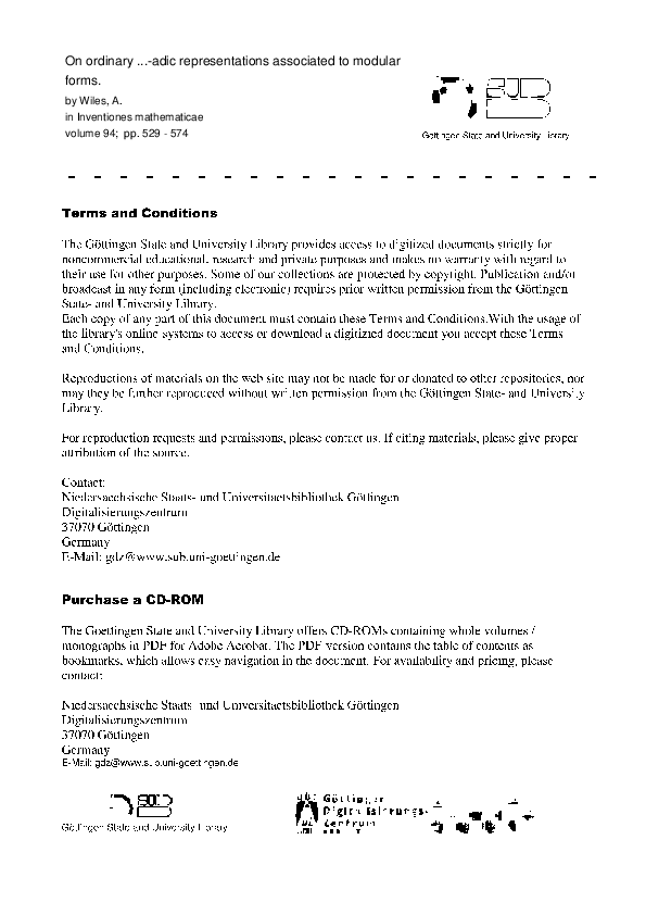 (PDF) On ordinary ?-adic representations associated to modular forms