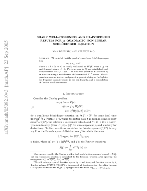 (PDF) Sharp well-posedness and ill-posedness results for a quadratic ...