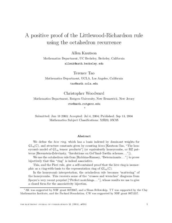 (PDF) A Positive Proof of the Littlewood-Richardson Rule using the ... (PDF) A Positive Proof of the Littlewood-Richardson Rule using the ...
