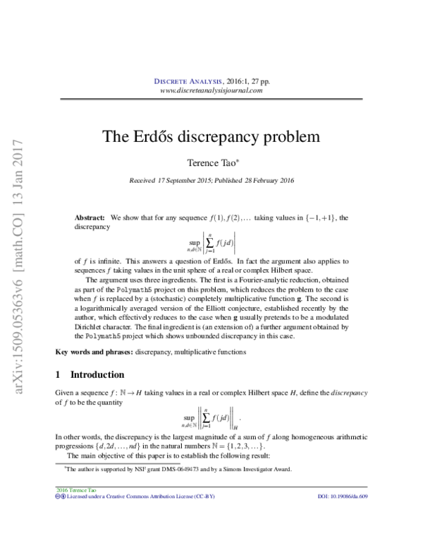 Pdf The Erdős Discrepancy Problem